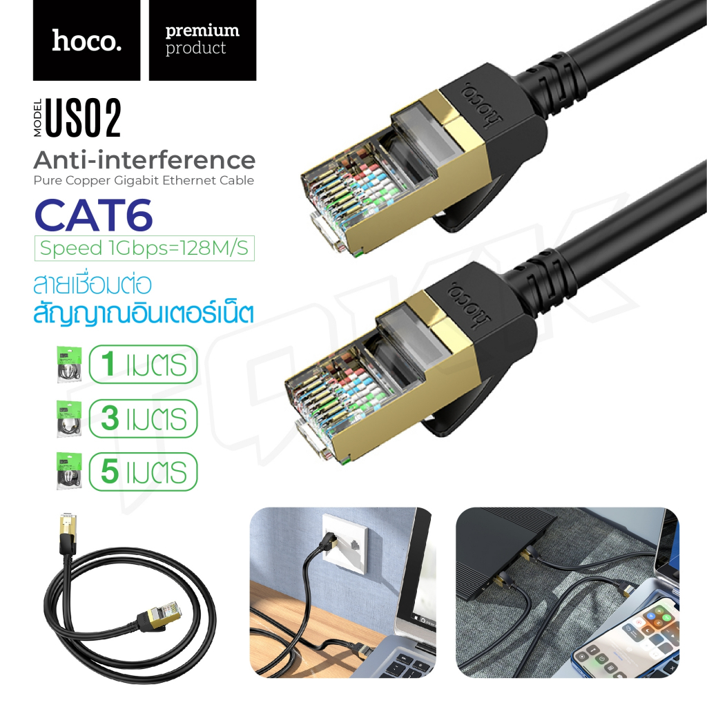 HOCO US02 สายแลน CAT 6 สาย LAN ความเร็วสูง RJ45 ระดับกิ๊กกะบิต วิ่งเต็ม ...