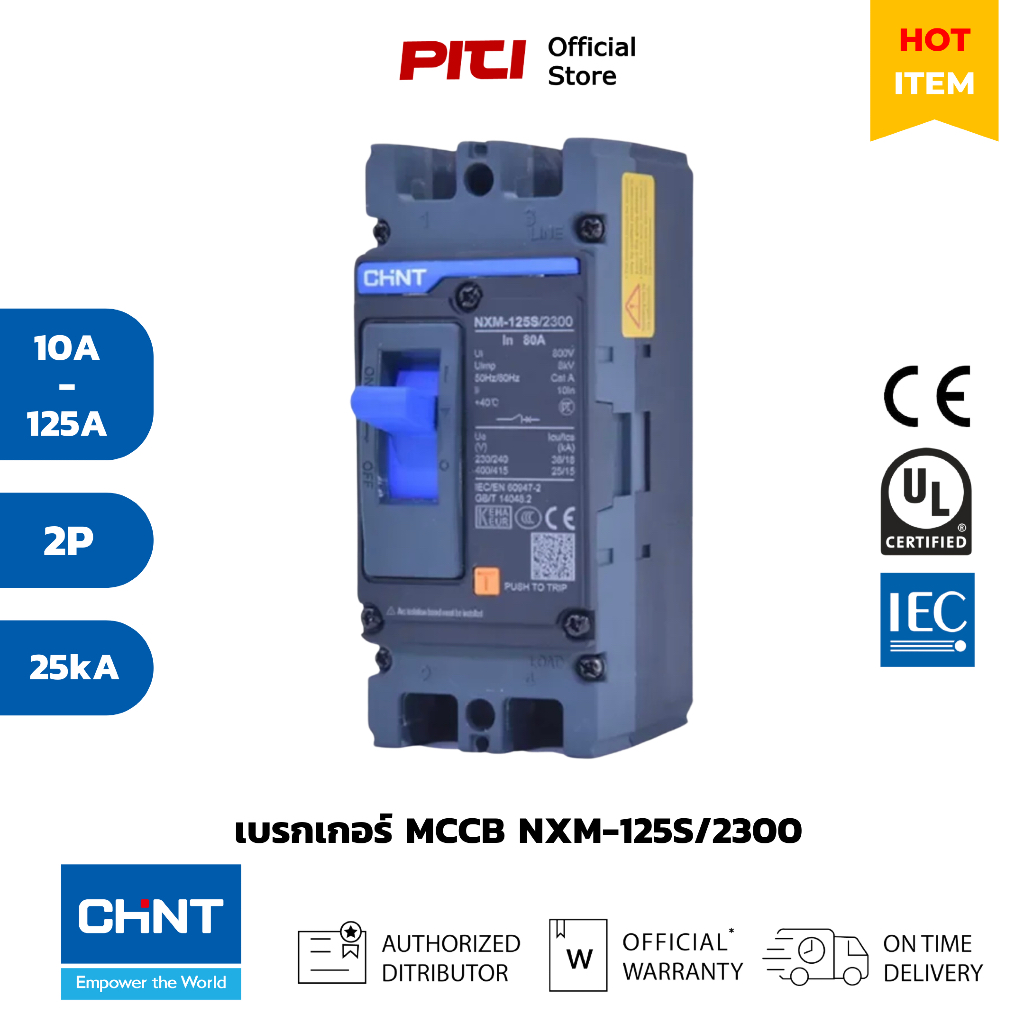 CHINT MCCB NXM-125S/2300 (10-125A) 2P 25kA เบรกเกอร์ สวิตซ์ตัดวงจรอัตโนมัติ | Shopee Thailand