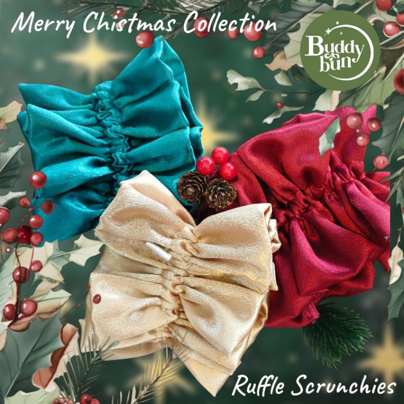 Merry Chistmas Collection by Buddy Bun Scrunchies; ยางมัดผมผ้าซาติน สุข ...