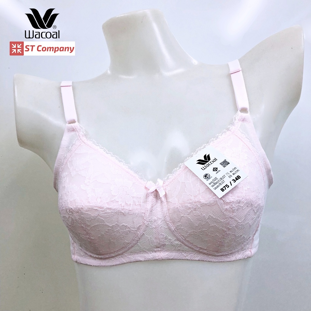 ชุดชั้นใน Wacoal Basic Bra สีชมพู (Pink) รุ่น WB9M39 ไม่มีโครง Wireless Bra แต่งลูกไม้ เสริม ...