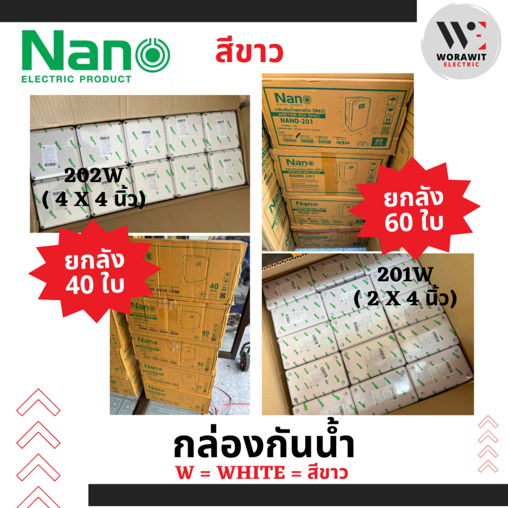 NANO กล่องพลาสติกกันน้ำ สีขาว สีเหลือง สีดำ ขนาด 2x4 นิ้ว (NANO-201) และ 4x4 นิ้ว (NANO-202 ...
