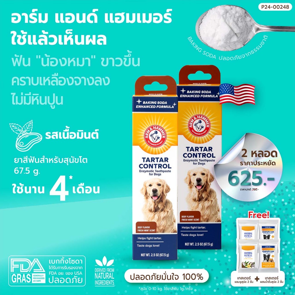 [แบรนด์แท้ USA🇺🇸] Arm and Hammer 2หลอด สูตร2 ยาสีฟันสุนัข สลายหินปูน ...