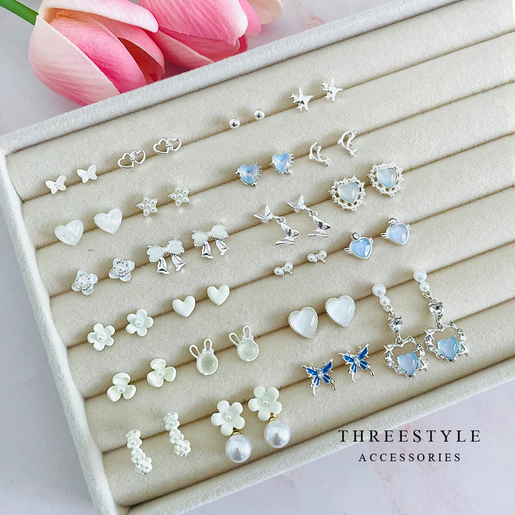 เซ็ตต่างหู 3 คู่ ก้านเงินS925 (6) (ราคาต่อเซ็ต) (แบบคู่) (ผิวแพ้ง่ายใส่ได้) | Shopee Thailand