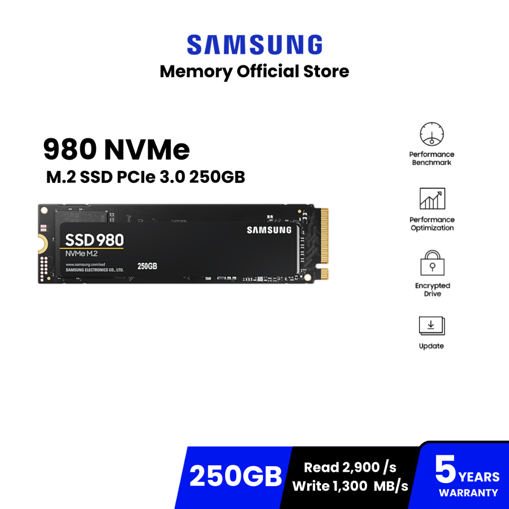 SAMSUNG 980 NVMe SSD M.2 2,900 / 1,300 MB/s ความจุ 250GB : 5Y (980 NVMe ...