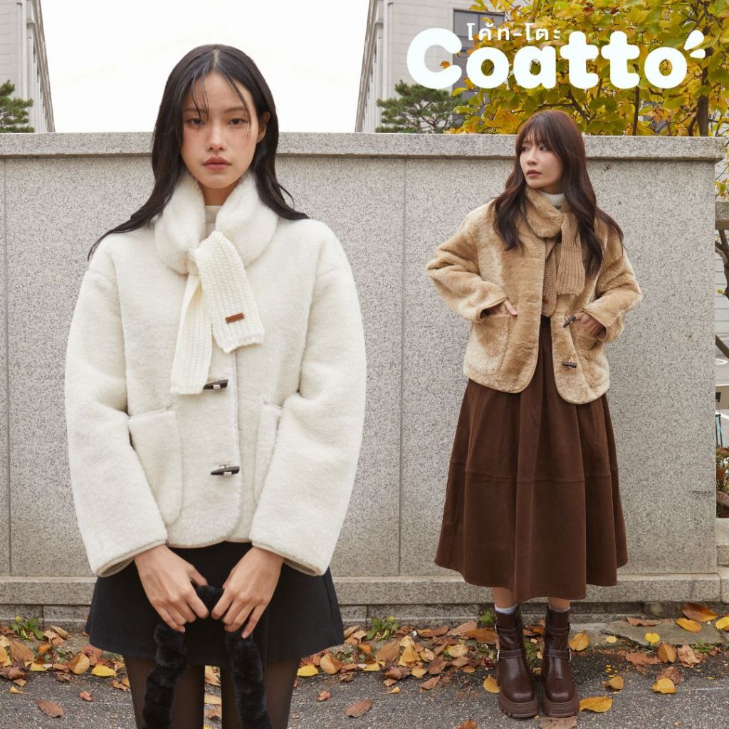 [Coatto.bkk] แจ็คเก็ตเสื้อคลุมกันหนาวขนนุ่มนิ่ม แถมผ้าพันคอเฟอร์ไหมพรม ...