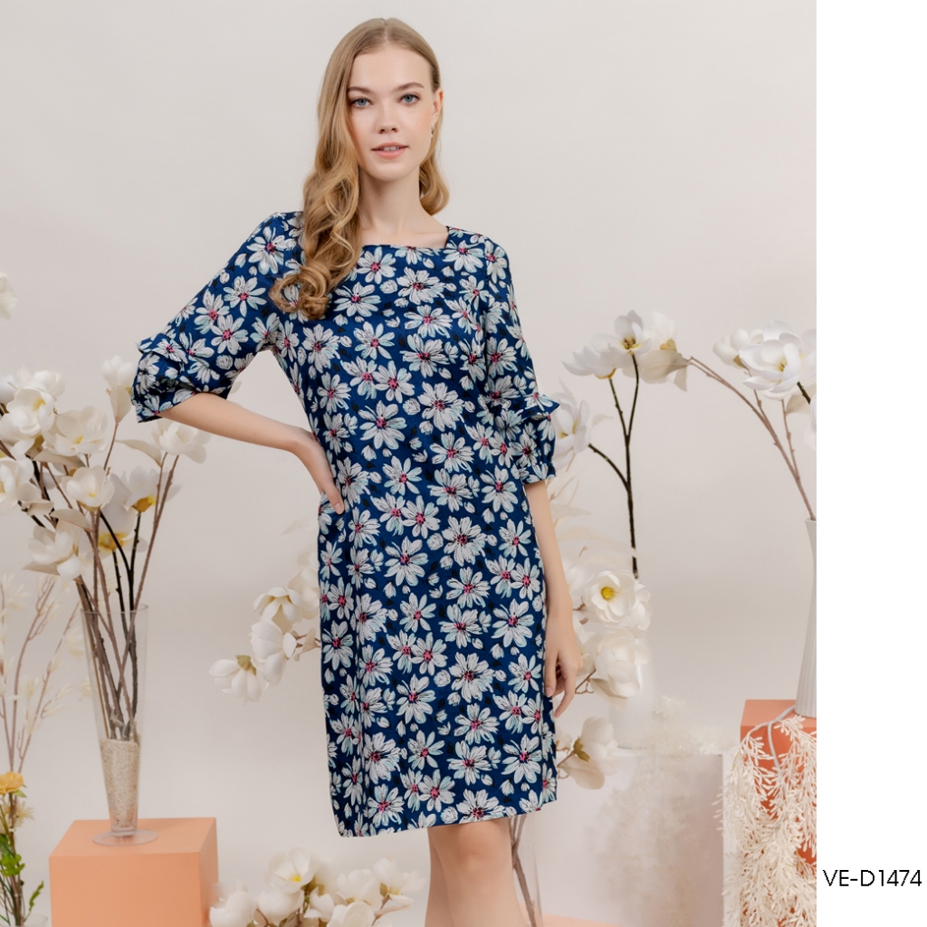 AMILA Dress VE-D1474 by VERONIQA โคโม่ทวิว แขนยาว IGPU24-3 | Shopee Thailand