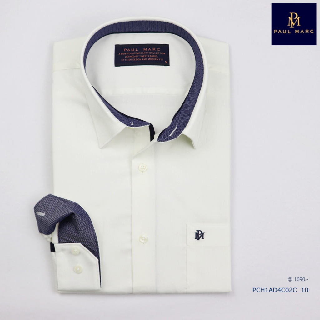 PAUL MARC เสื้อเชิ้ตทำงานแขนยาว สีขาว slim fit ผ้านุ่ม cotton100% รีด ...