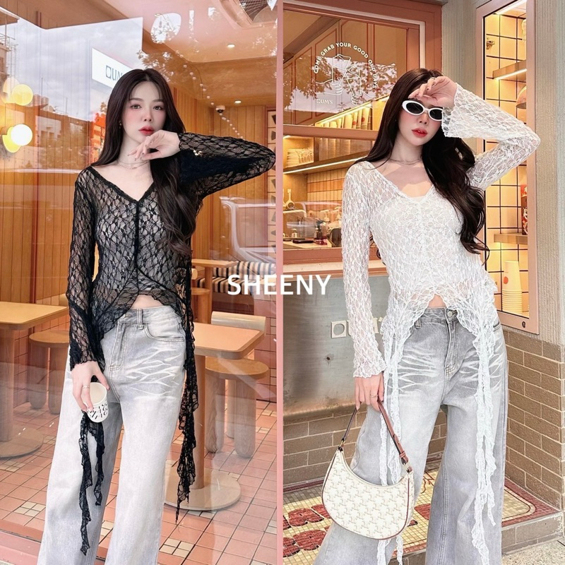 เสื้อลูกไม้แขนยาวคอวีแมงกะพรุน SHEENY | Shopee Thailand