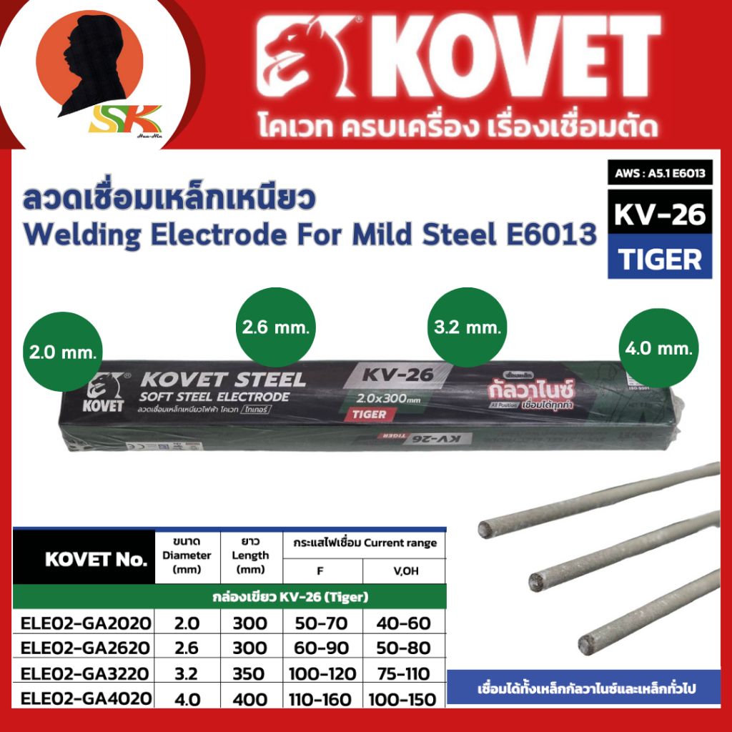 KOVET ลวดเชื่อมเหล็กไฟฟ้า กัลวาไนซ์ ขนาด 2.0, 2.6มม. ยาว 300มม. / 3.2มม. ยาว 350มม. / 4.0มม. ยาว ...
