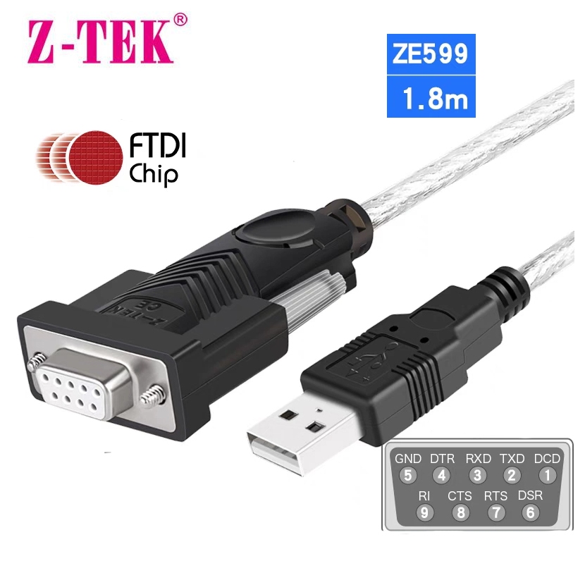 Z-TEK USB to RS232,USB to DB9F,สายแปลง USB2.0 เป็น พอร์ต Serial (RS232)ตัวเมีย,ยี่ห้อ ZTEK 1.8M ...