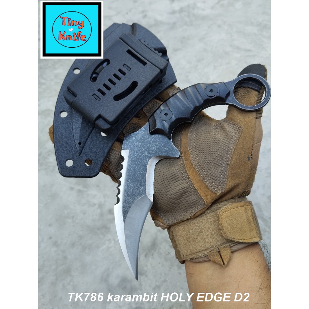 TK786 มีดคารัมบิต karambit HOLY EDGE D2 มีดพับคารัมบิตใบตายคมเดียว สัน ...