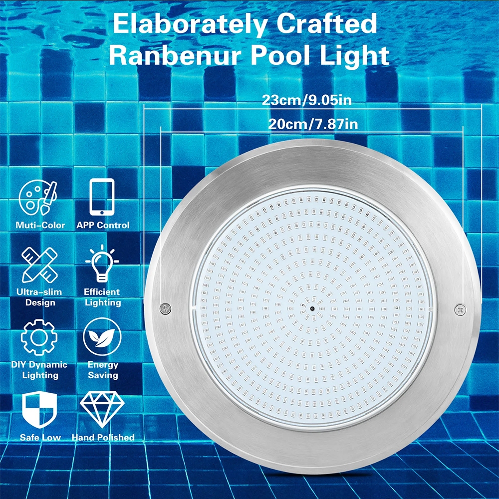 23cm Hole Free Underwater Light Ultra Thin Swimming Pool Lamp 316 ...