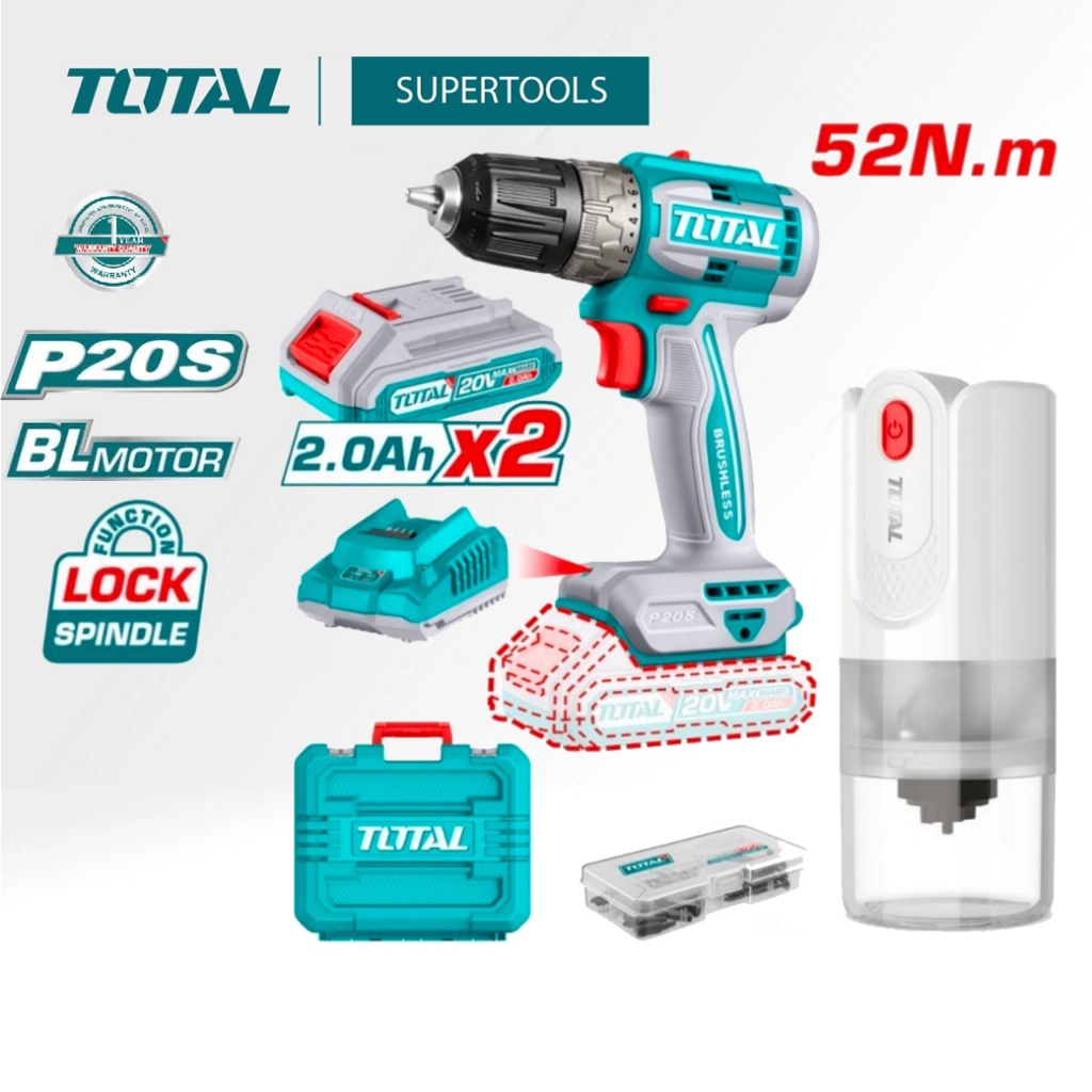 TOTAL Combo SET 44 สว่านไขควงไร้สาย 20V.(2ระบบ)+เครื่องปั่นไร้สาย ปั่น ...