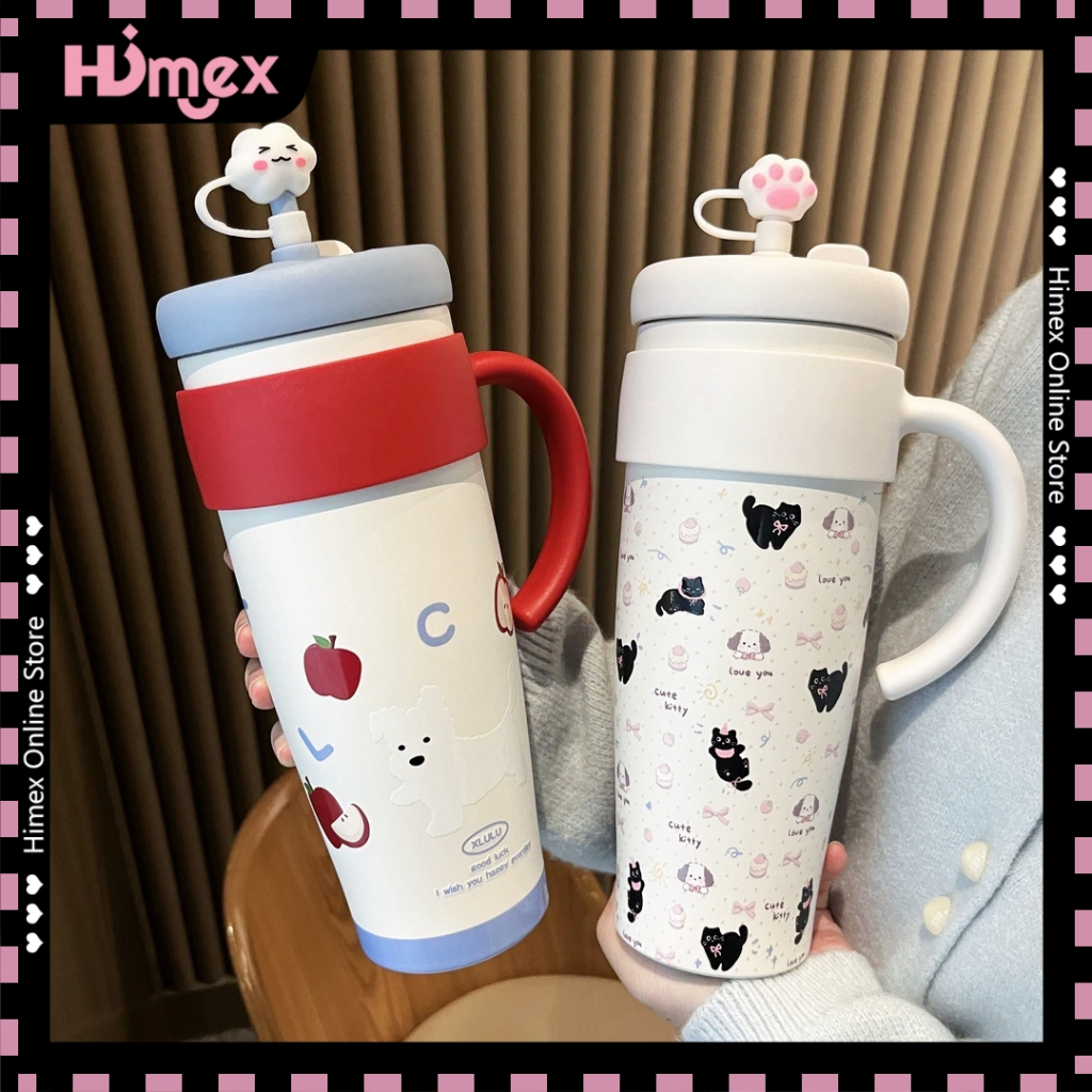 Himex แก้วเยติมีหูหิ้ว สแตนเลส316 แก้วเก็บความเย็น น่ารัก เกาหลี พร้อมหลอด แก้วเก็บความเย็น ...