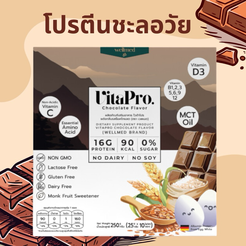 โปรตีนชะลอวัย Vitapro รสช็อคโกแลต โปรตีนจริงใจและจริงจัง หอม อร่อย ...