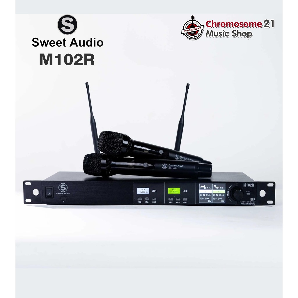 ไมโครโฟนไวร์เลส Sweet Audio M102R True Diversity Wireless System ปรับความถี่ได้ ไมค์2ตัว ...