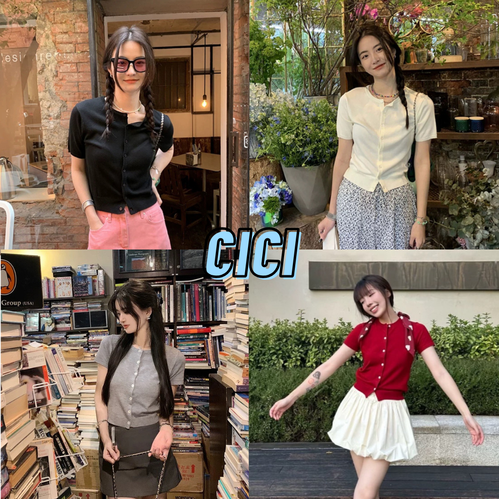 Cici(NO. X1729) เสื้อแขนสั้นไหมพรมคอกลม ดีเทลกระดุมหน้า ผ้านุ่มนิ่มสุดๆ | Shopee Thailand