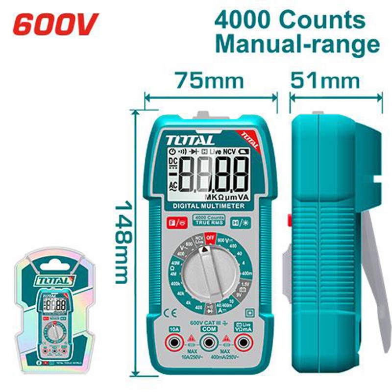 มัลติมิเตอร์ ดิจิตอล DC/AC 600V Total รุ่น TMT536002 | Shopee Thailand