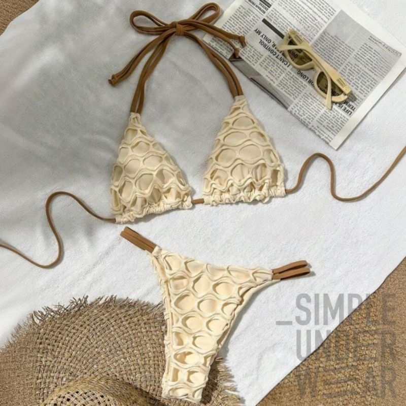 399 Simple Underwear บิกินี่ สีพื้น สีแอปริคอท เนื้อผ้าหน้า ดีไซน์เก๋ ...