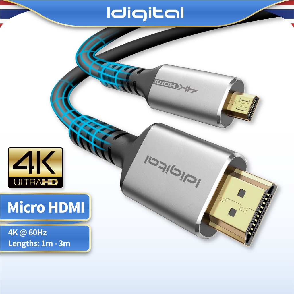 Idigital สาย Micro HDMI to HDMI Cable, 4K 60Hz, 2K 144Hz, 1080p 240Hz ...
