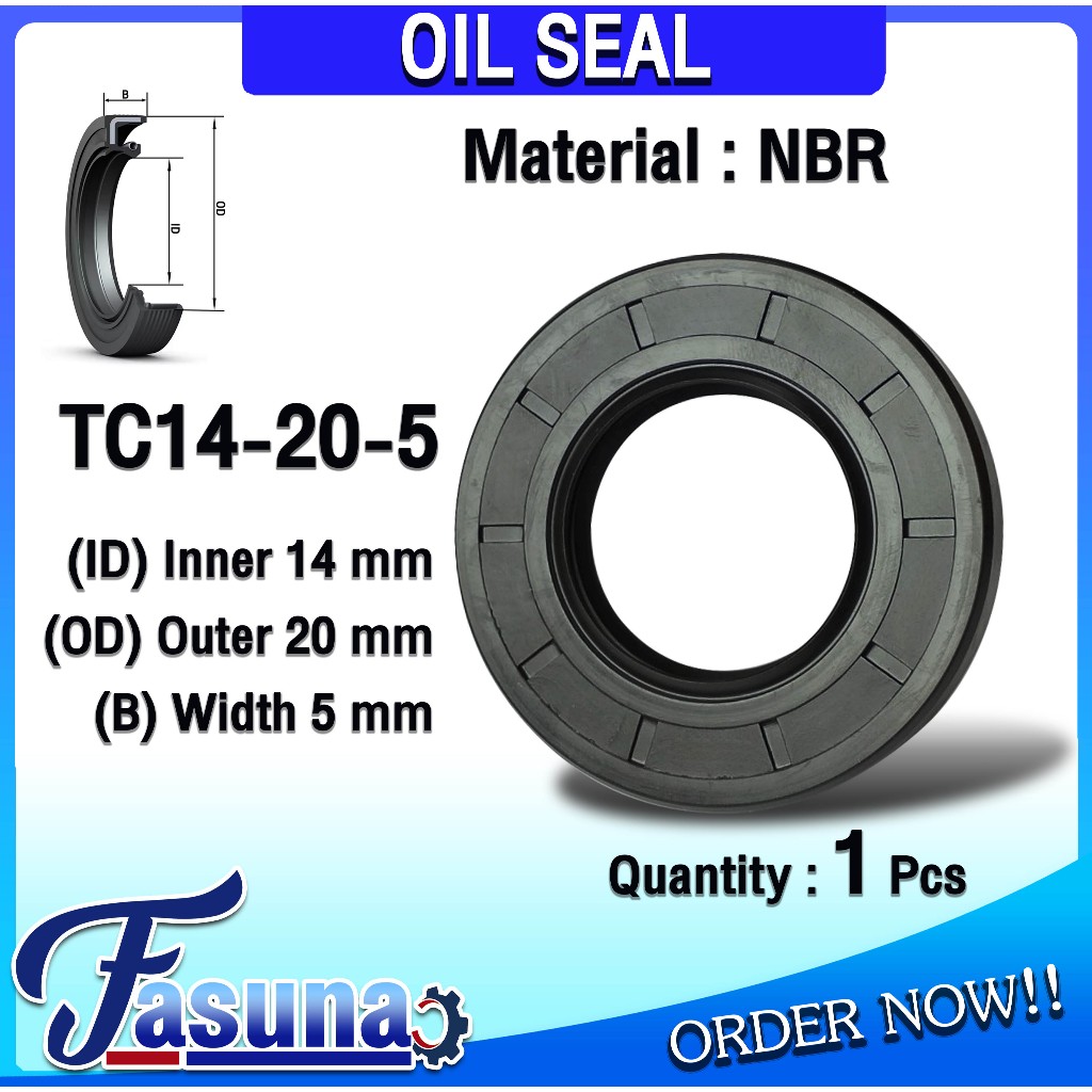 ออยซีล Oil seal TC14-20-5 ออยซีล Oil Seal ซีลยาง TC ซีลกันน้ำมัน ( NBR ) รูใน 14 โตนอก 20 หนา 5 ...