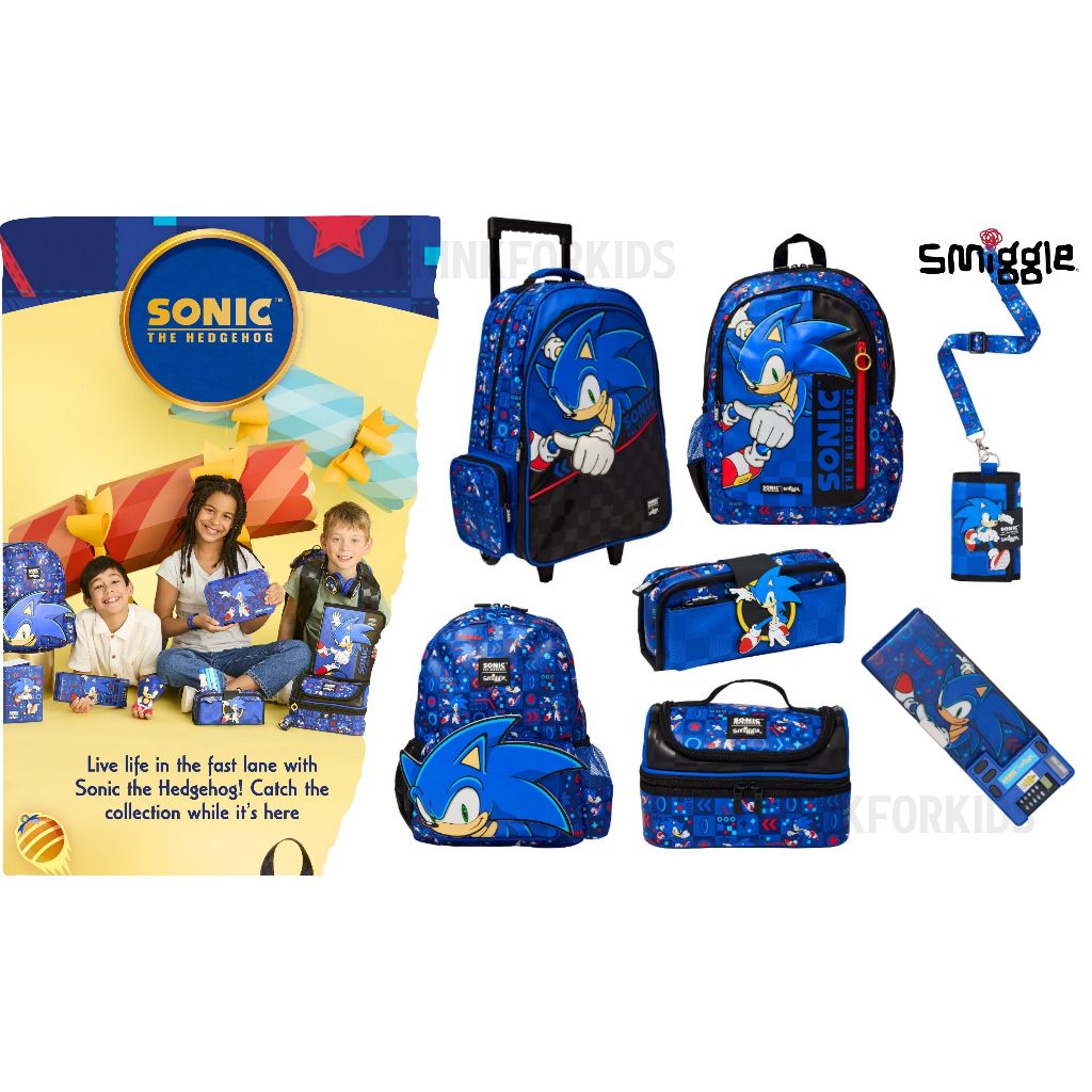 Smiggle Set Sonic กระเป่าเป้ ถุงดินสอ กล่องข้าว bento ขวดน้ำ พร้อมส่งใน ...