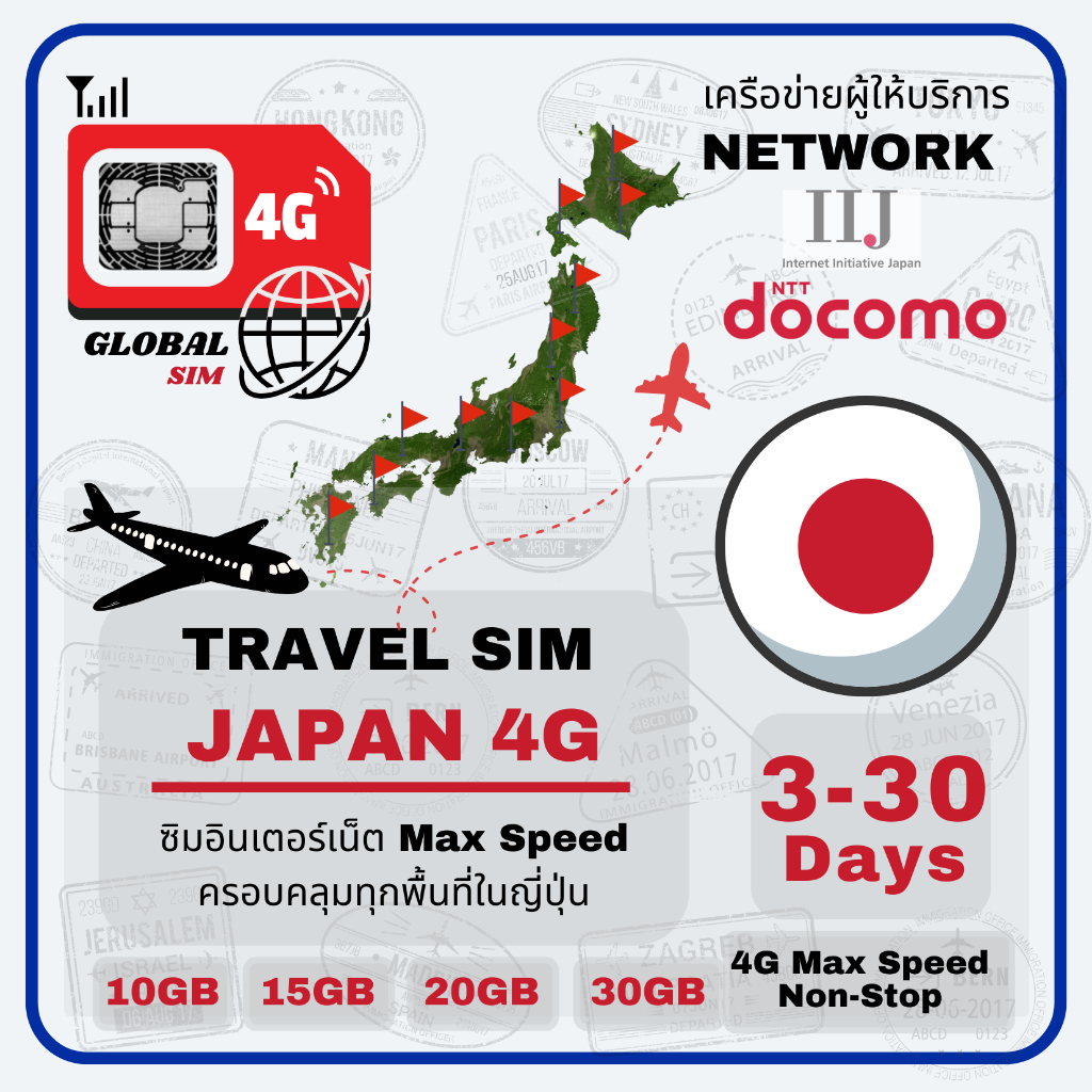 Japan SIM ซิมญี่ปุ่น iij & Docomo 7-15 Days 4G LTE Max speed data usage non-stop | Shopee Thailand