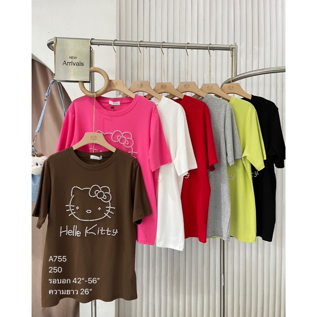 A755 สายคิวท์ต้องหลงรัก! เสื้อยืดสุดน่ารัก ดีไซน์พิเศษด้วยลายปักลูกปัดมุก เพิ่มความโดดเด่นสะดุด ...