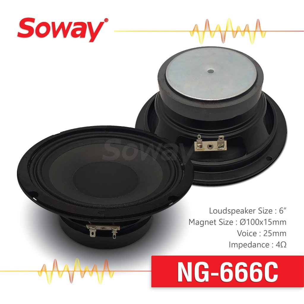 Soway NG-666C ลำโพง ขนาด6.5นิ้ว แม่เหล็ก100x15มม วอยซ์25มม 4โอห์ม ลำโพงติดรถยนต์ ลำโพง Midrange ...
