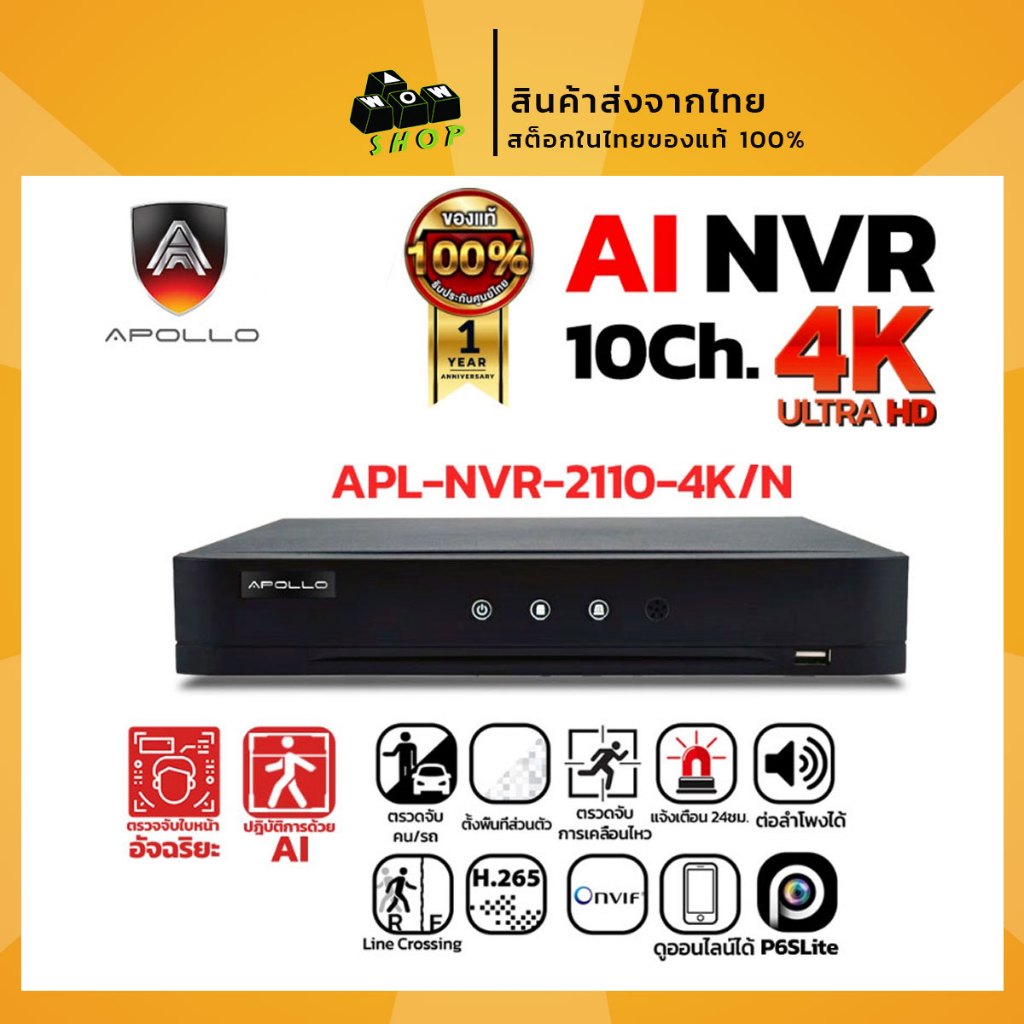 Apollo รุ่น APL-NVR-2110-4K/N เครื่องบันทึกกล้องวงจรปิด CCTV NVR 10Ch. มี AI ตรวจดจับใบหน้า ...