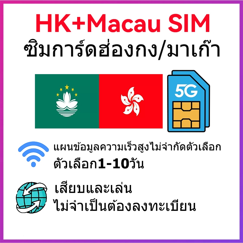 【China Unicom / 3HK 4G/5G ฮ่องกง/มาเก๊าซิมการ์ด】HongKong/Macau Travel sim card รายวัน1GB-3GB 1 ...