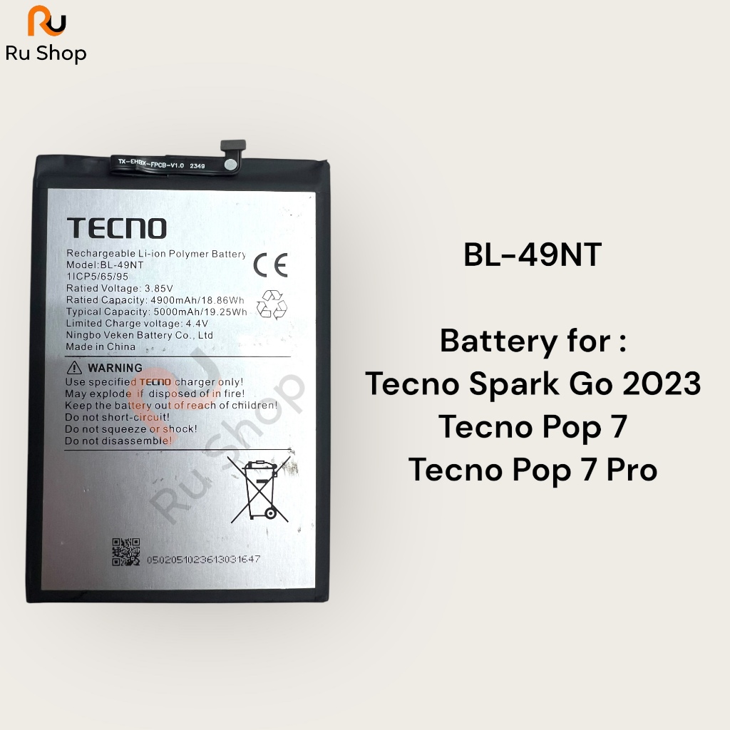 แบตเตอรี่ Tecno Spark Go 2023 / Tecno Pop 7 / Tecno Pop 7 Pro ฺBL-49NT ...