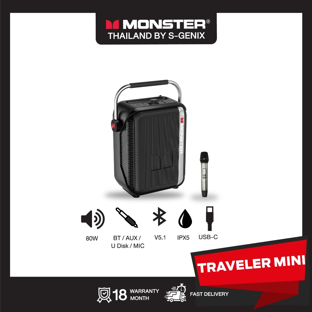 { ฟรี! หูฟัง XKT16 } Monster ลำโพงบลูทูธ รุ่น Traveler Mini - Black ...