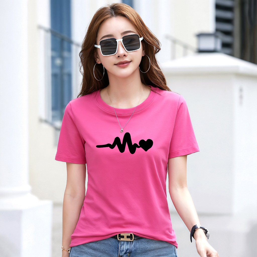 M-6XL เสื้อยืดแฟชั่นเกาหลี Love Wave คอกลม T-shirt for women Cotton100% High quality รุ่น C904 ...