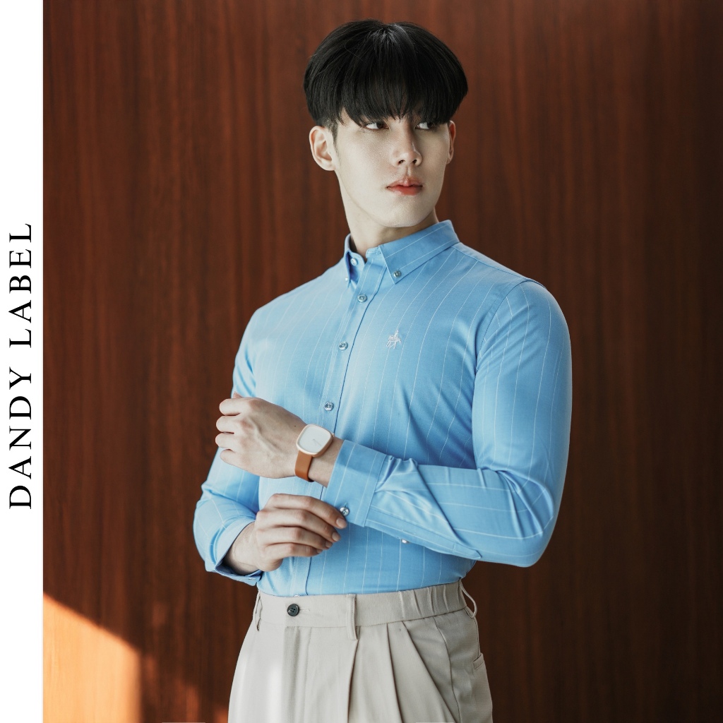 DANDY LABEL เสื้อเชิ้ตคอปก เสื้อเชิ้ตแขนยาว ผ้า TR COTTON รุ่น Simple Stripe | Shopee Thailand