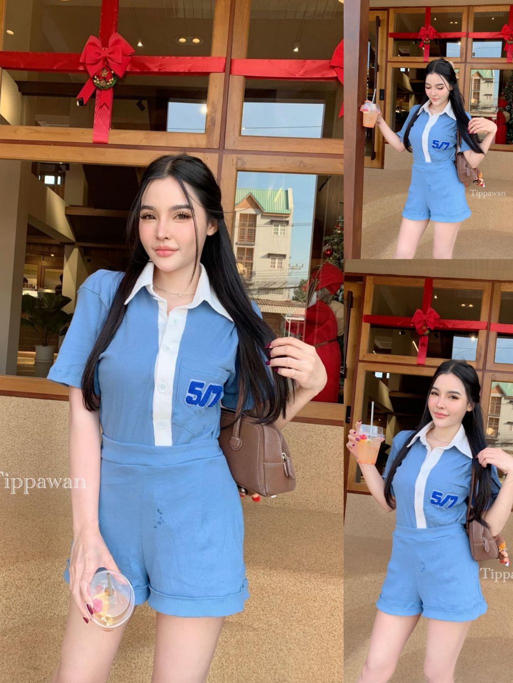【TIPPAWAN】 TPW 6483 Set อีกแล้วค้า เสื้อเชิ๊ตแขนสั้นแต่งทูโืทนสีขาว ติด5/7ตรงกระเป๋า คอปกรีดกาว ...