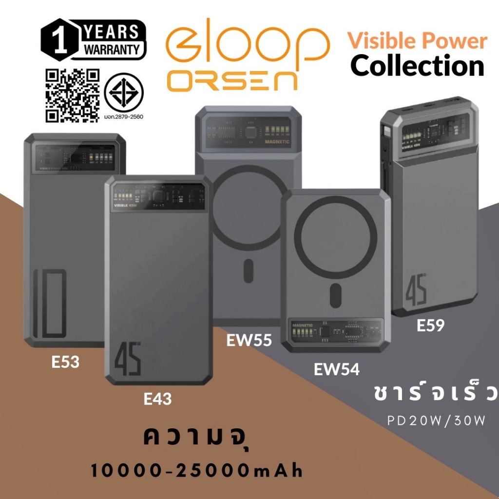 Eloop Orsen E43 E53 EW54 EW55 E59 power bank แบตสำรอง10000-25000Mah Wiraeless Charger โทรศัพท์ ...