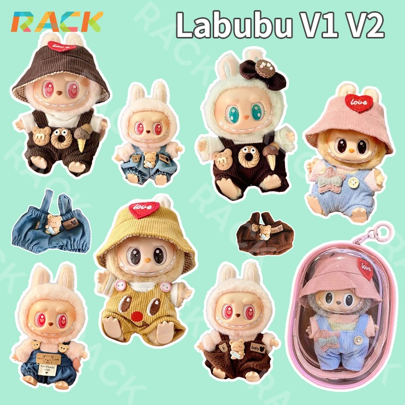 Rack V1 V2 Labubu ชุดตุ๊กตา Macaron ชุดรอมเปอร์ กางเกง หมวก ชุดเดรส ...
