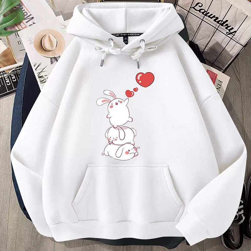 L827 เสื้อแขนยาวมีหมวก สำหรับชายและหญิง.ลายกระต่าย เสื้อมีกระเป๋าใส่ของได้ | Shopee Thailand