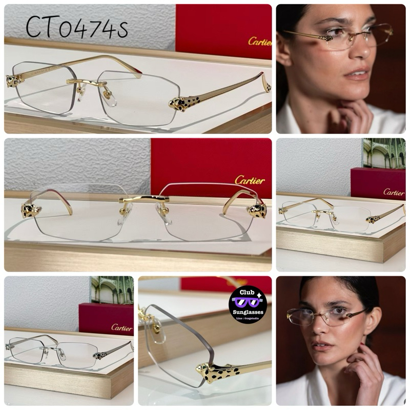 กรอบแว่นตา cartier CT0474s เลนส์ BLUE BLOCK 100% มาใหม่ 2025 ทรงสวย วัสดุพรีเมี่ยม เซทเต็ม ...