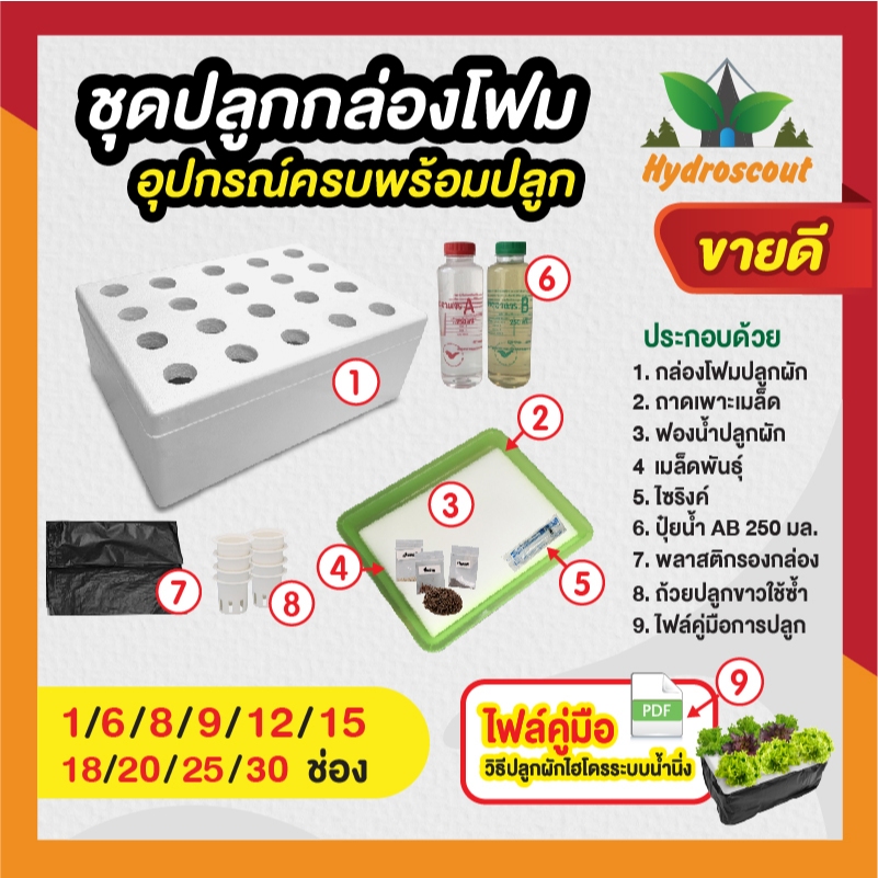 กล่องโฟมปลูกผัก แบบครบชุด พร้อมปลูก by hydroscout | Shopee Thailand