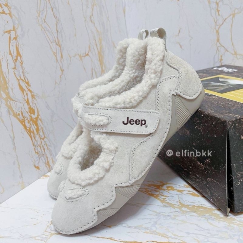 JEEP Mary Jane รุ่นบุขน สีเทาอมเบจ | Shopee Thailand