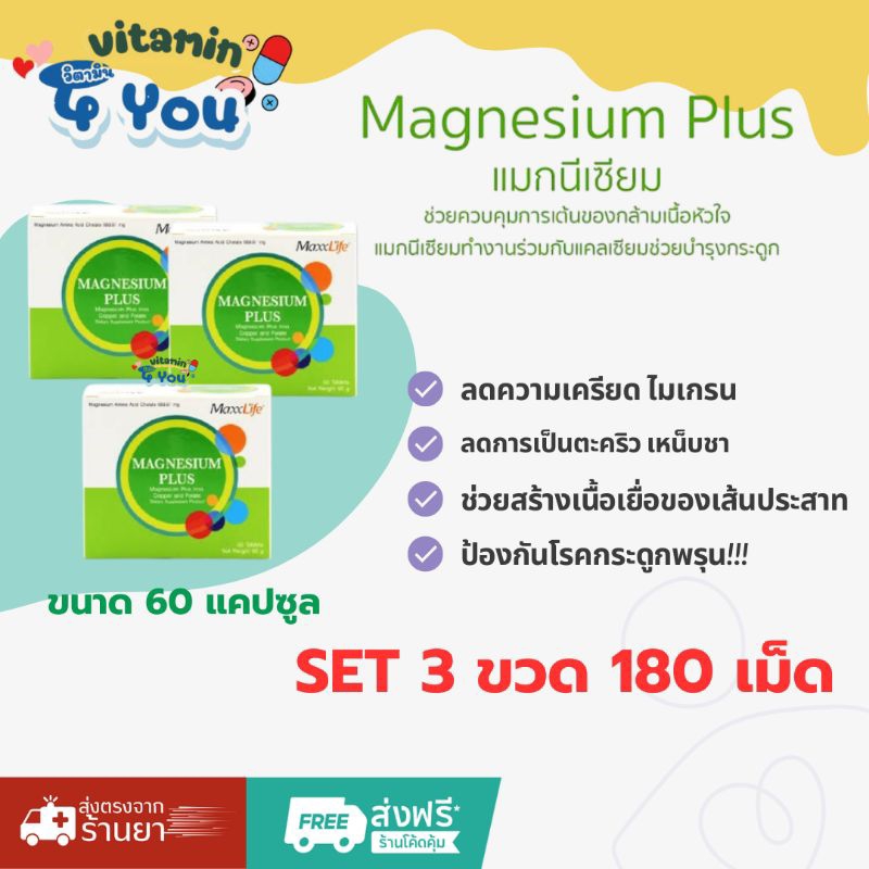 Maxxlife Magnesium Plus 60 Tab. เหมาะสำหรับผู้ที่ปวดหัวไมเกรนบ่อยๆ ...