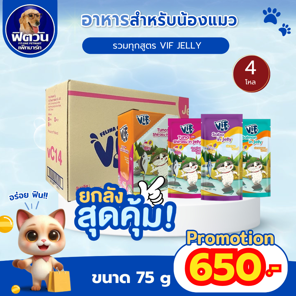 Felina Canino VIF In Jelly อาหารเปียกแมวในเจลลี่ ขนาด 75 g.(ขายยกลัง 4 โหล) | Shopee Thailand