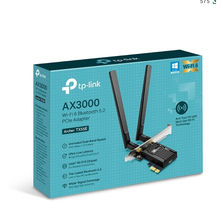 TP-Link AX3000 Archer TX55E Wi-Fi 6 Bluetooth 5.2 PCIe Adapter | Shopee ...