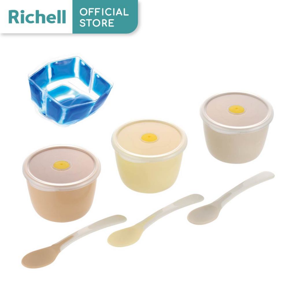 Richell(ริเชลล์)T.L.I Start Weaning Set ชุดถ้วยป้อน 3 สีพร้อมช้อนปลายนิ่มในชุด | Shopee Thailand