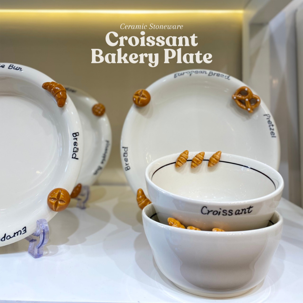 Clear the table//(พร้อมส่ง)Ceramic Stoneware Croissant Bakery Plate ...