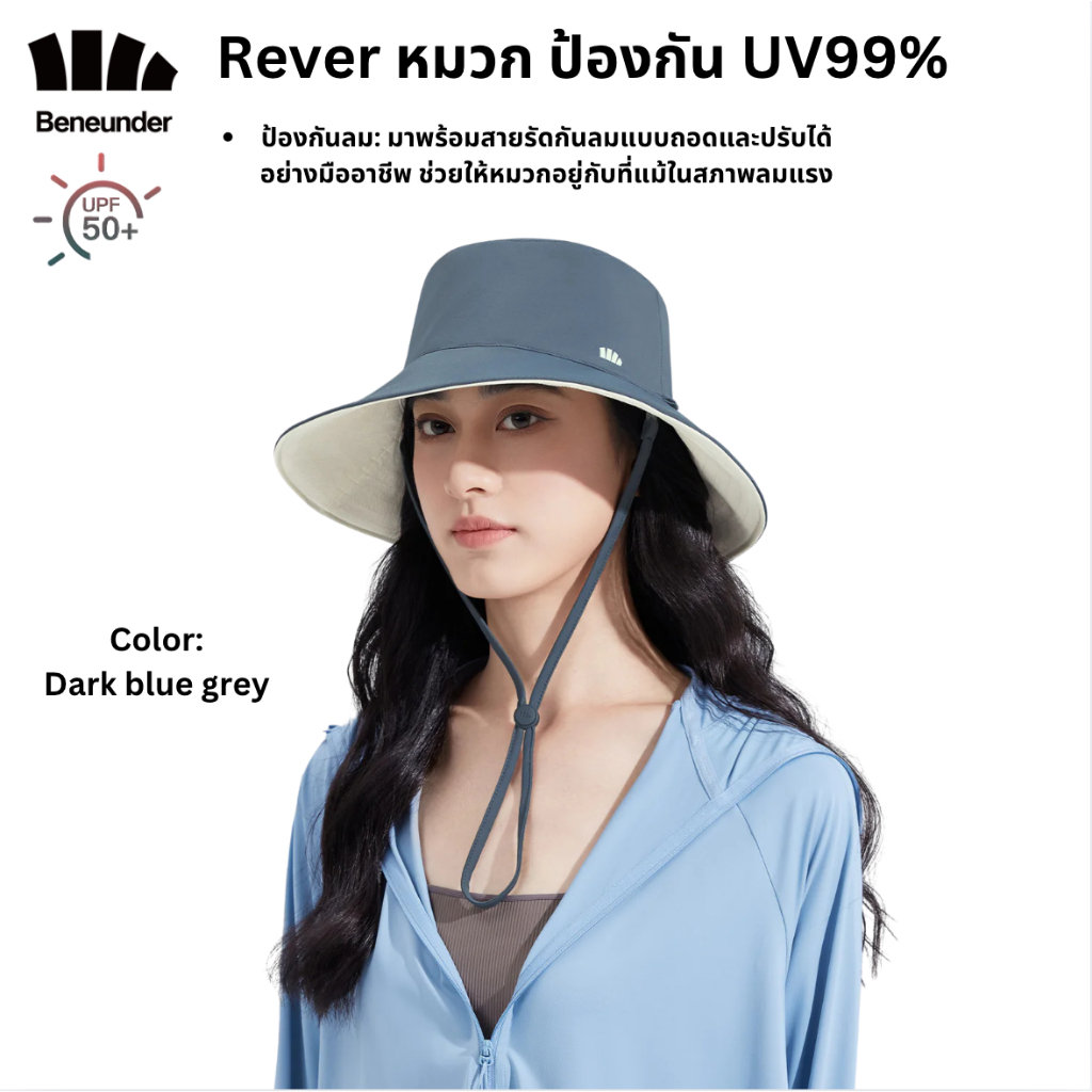 Beneunder หมวกกันแดด กัน UV 99%+ UPF50+ สำหรับผู้หญิง รุ่น Rever หมวกเป็นทรงกลม สวย ผ้านุ่มลื่น ...