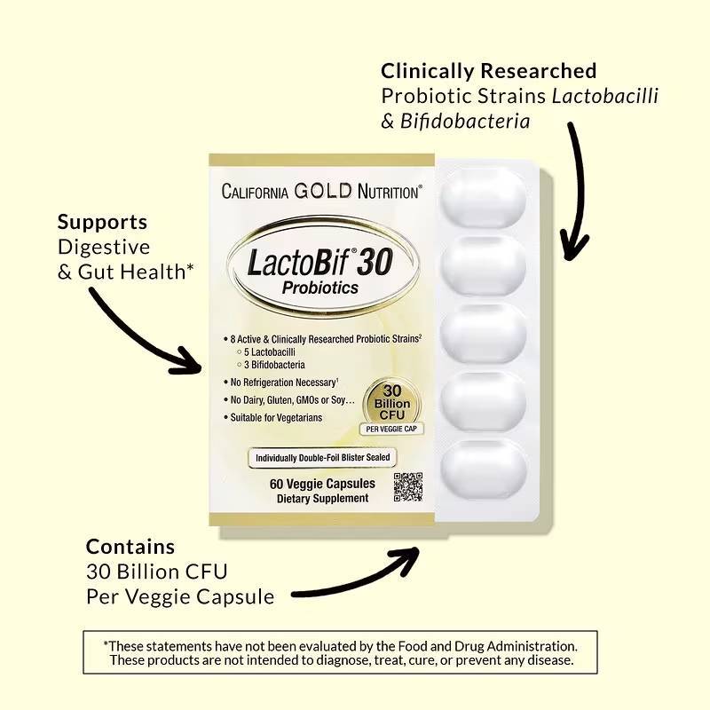 โพรไบโอติกส์ California Gold Nutrition, LactoBif® 30 Probiotics, 30 ...
