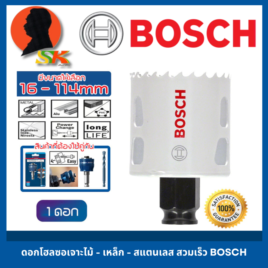 ดอกโฮลซอเจาะไม้-เหล็ก-สแตนเลส สวมเร็ว ขนาด 16 - 114mm ยี่ห้อ BOSCH รุ่น ...